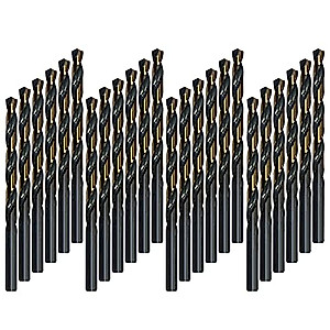 VALYRIANTOOL HSS Twist Drill Bits | 24 Pcs Black and Gold Coated Drill Bits Set | 3/32 Inch Jobber Drill Bits for Drilling on Mild Steel, Copper, Aluminum, Zinc Alloy