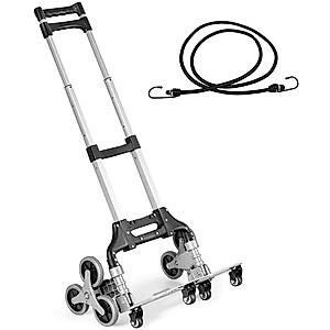 ReunionG Stair Climbing Cart w/Adjustable Handle, Bungee Cord Tri-Wheel Design, All Terrain Stair Climbing Hand Truck, Portable Cart for Travel, Moving Home and Office, Lightweight Trolley