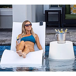 Floating Luxuries Kai Side Table, in-Pool, Up to 15 Inches of Water, Holds Umbrella 1.5 Inches Diameter, White