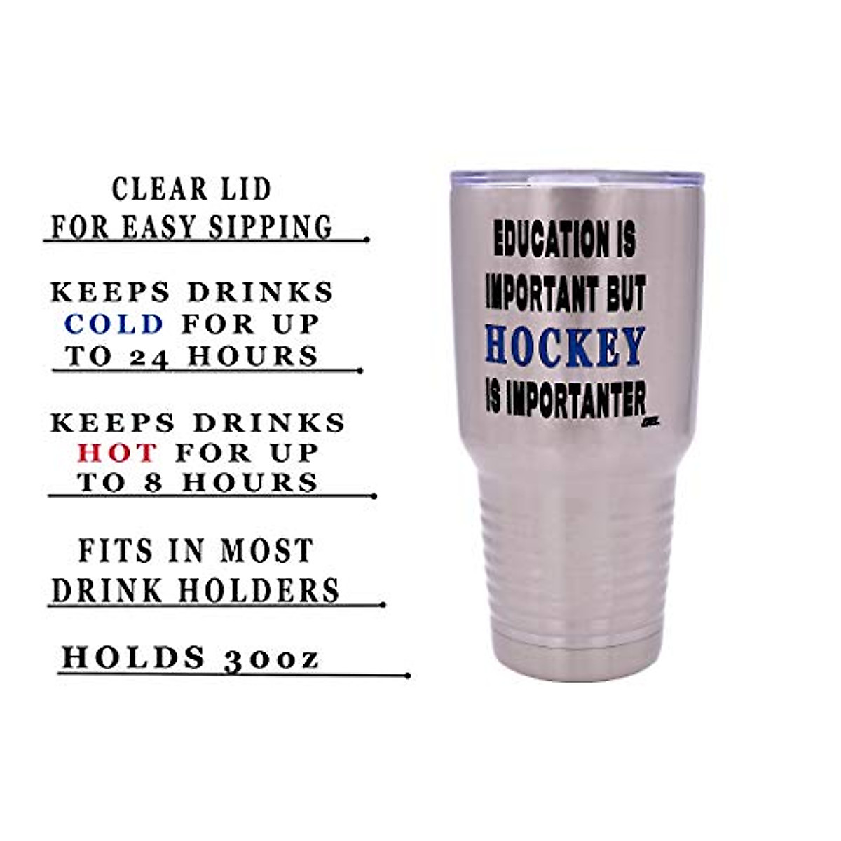 Rogue River Tactical Funny Hockey PLayer 30 Oz. Travel Tumbler Mug Cup w/Lid Education Important Gift Idea