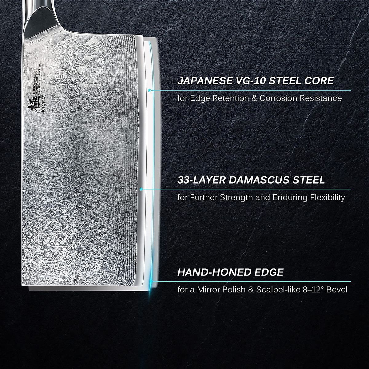 KYOKU 6" Utility Knife +7'' Cleaver + 8'' Serrated Bread Knife + 8.5'' Kiritsuke Knife - Shogun Series - Japanese VG10 Steel Core Forged Damascus Blade