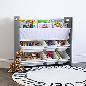 Humble Crew, Grey/White Kids Read n’ Play 6 Bin Toy Organizer and 2 Tier Bookrack