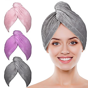 POPCHOSE Microfiber Hair Towel Wrap Ultra Absorbent, Fast Drying Hair Turban Soft, No Frizz Hair Wrap Towels for Women Wet Hair, Curly, Longer, Thicker Hair