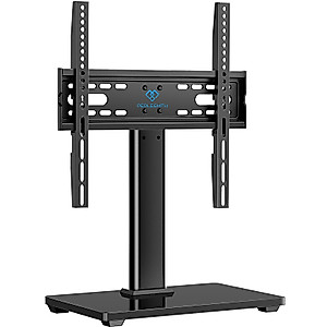 PERLESMITH Universal TV Stand - Table Top TV Stand for 32-55 inch LCD LED TVs - Height Adjustable TV Base Stand with Tempered Glass Base & Wire Management, VESA 400x400mm