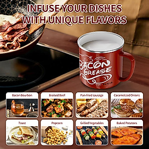 Ffrwjc Bacon Grease Saver with Strainer - 46OZ Bacon Grease Container for Kitchen, Large Enamel Stainless Steel oil container for Bacon Fat Dripping, Farmhouse Kitchen Decor, Dishwasher Safe (RED)