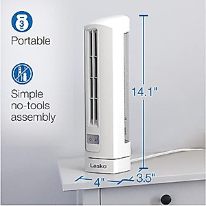 Lasko Air Stik Oscillating Tabletop Fan, Ultra-Slim Design, 2 Quiet Speeds, for Bedroom, Dorm Rooms, Office, 14", White, T14100