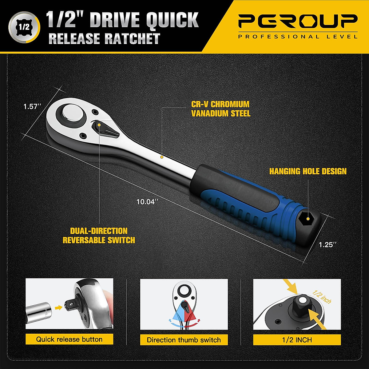 pgroup 1/2 inch Drive 8mm-32mm Metric socket set, 32-piece Mechanic Tool Socket Ratchet Wrench Set, for Auto Repairing & Household