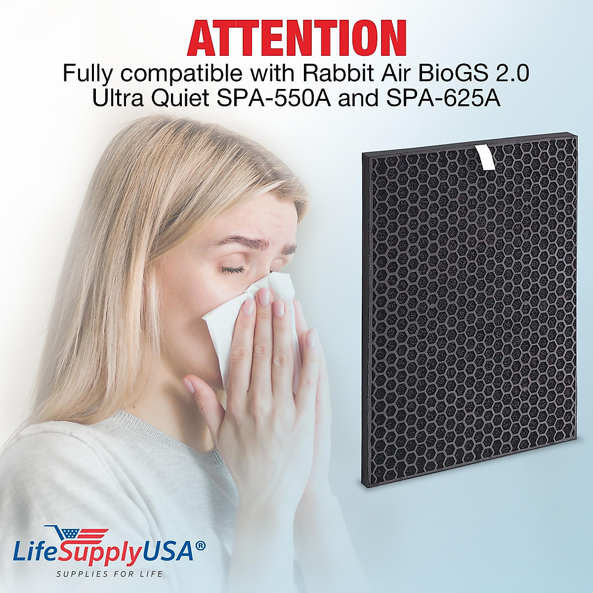 Activated Carbon Charcoal Filter Replacement Deodorizer Compatible with RabbitAir BioGS 2.0 Ultra Quiet SPA-550A and SPA-625A Air Cleaners by LifeSupplyUSA