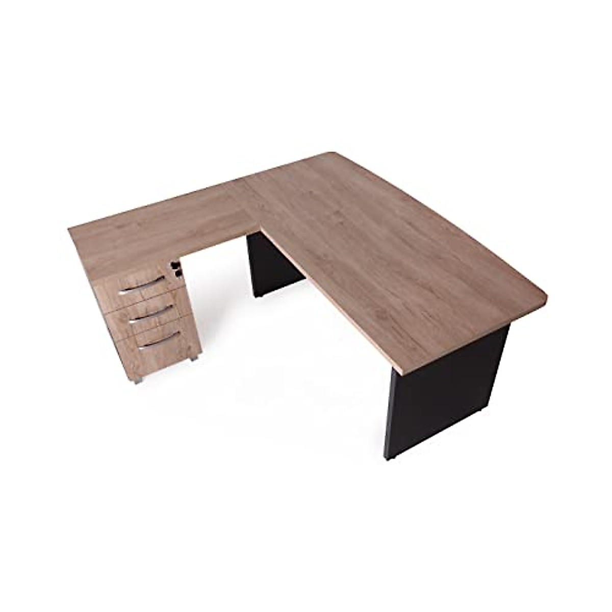 Casa Mare 63" Wood L Shaped Office Desk Right Side w/Lockable Drawers | Lock File Cabinet w/Telescopic Rail & Chrome Handle & Legs | Computer PC Laptop Sturdy Corner Table | Modern Home Study | Creme