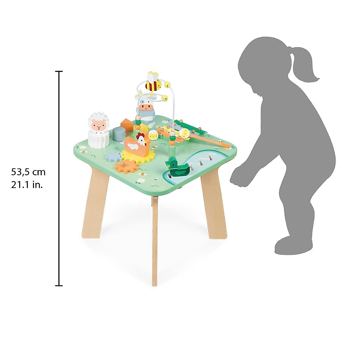 Janod Wooden Pretty Meadow Activity Table - 21.1" Tall - Ages 12 Months+ - J05327