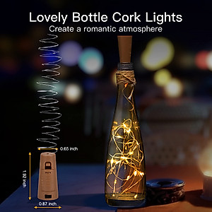 Brightown Wine Bottle Lights with Cork, 10 Pack 20 LED Waterproof Battery Operated Cork Lights, Silver Wire Mini Fairy Lights for Liquor Bottles DIY Party Bar Christmas Wedding Décor