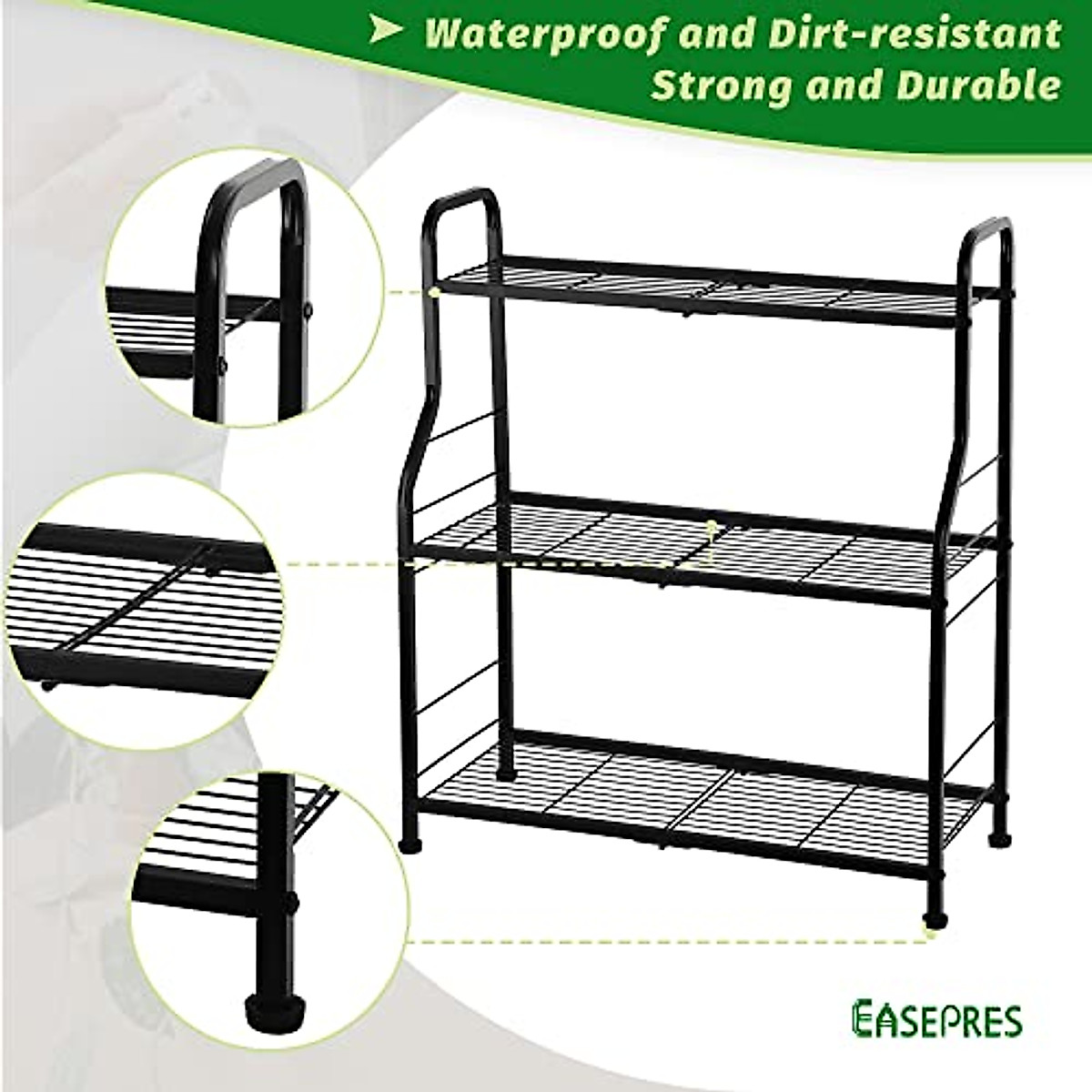 EASEPRES Metal Plant Stand 3 Tier Indoor Plant Shelf, Plant Display Rack, Multiple Flower Pot Holder for Garden, Balcony, Patio, Corner, Window, Living Room, Outdoor