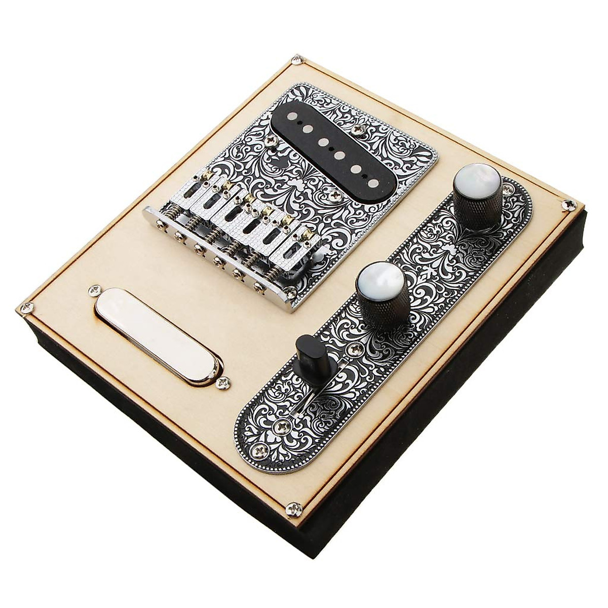 Alnicov 6 Strings Saddle Bridge Plate, 3 Way Switch Control Plate, Neck Pickup Set for Fender Telecaster Electric Guitars Replacement Parts (Black)