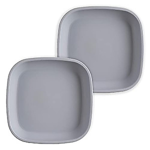 Re-Play Made in USA 7" Toddler Plates, Set of 2-22 Oz. Deep-Walled and Stackable Plastic Plates, Dishwasher and Microwave Safe - 7.37" x 7.37" x 1.25" Kids Plates, Grey