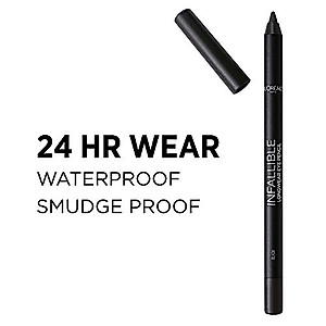 L'Oreal Paris Makeup Infallible Pro-Last Pencil Eyeliner, Waterproof and Smudge-Resistant, Glides on Easily to Create any Look, Black, 2 Count