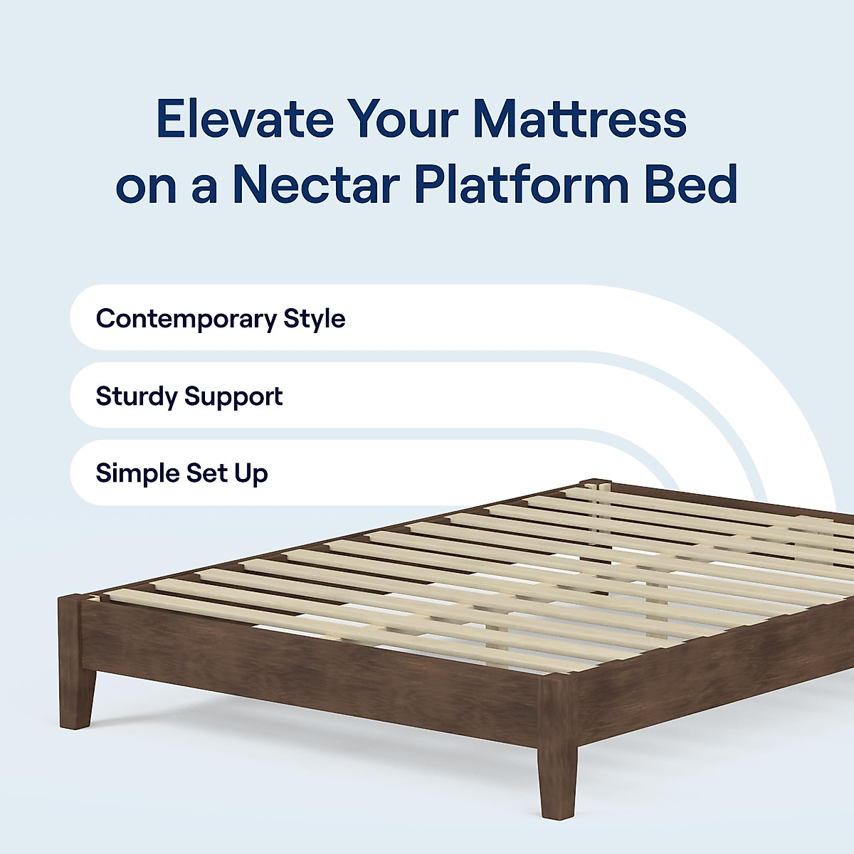 Nectar Premier Wood Platform Queen Bed Frame - Walnut - 12” Height - Contemporary and Durable - Sturdy Wooden Slats for Support - Easy Assembly - Holds Up to 800 Pounds
