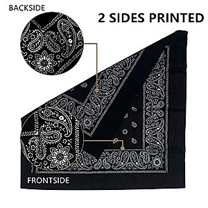 Vamqor 12pcs Bandana for women and men 100% Cotton Custom Fashion Paisley Design Multifunctional Outdoor Square Handkerchief（black）