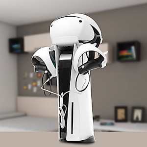 General Fantasy PS VR2 Headset Holder, PS VR2 Accessories Include PS VR2 Headset and Controllers Hanger with 2-in-1 USB C Charging Cable with Cable Ties - White