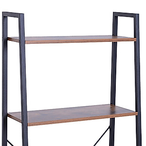 HOMCOM Industrial 4 Tier Ladder Shelf Bookshelf Vintage Storage Rack Plant Stand with Wood Metal Frame for Living Room Bathroom, Distressed Brown