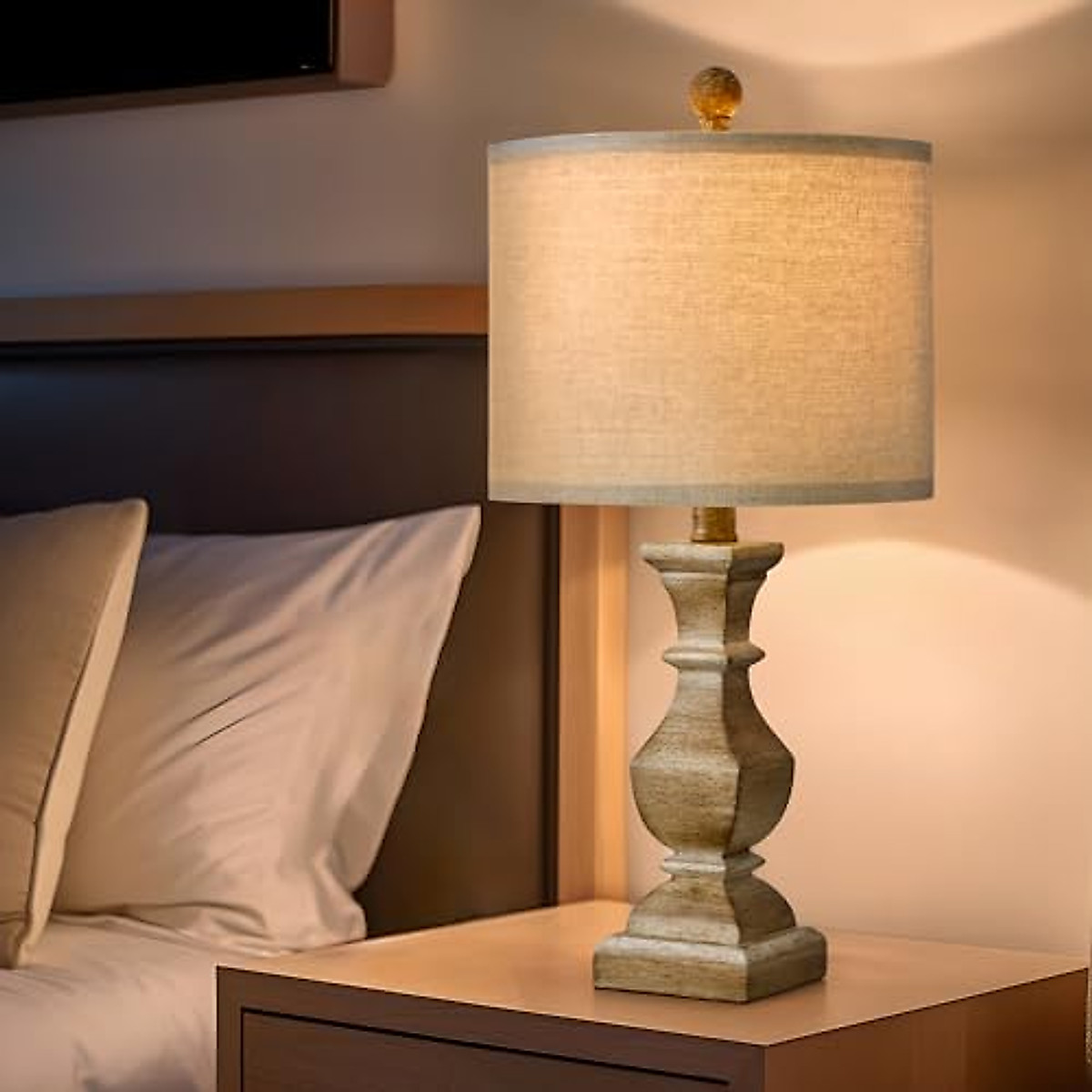 PoKat 20.5" Mid Century Table Lamp Sets of 2 for Living Room Retro Style Farmhouse Table Lamp for Bedroom Classic Beige Resin Bedside Night Light Lamps