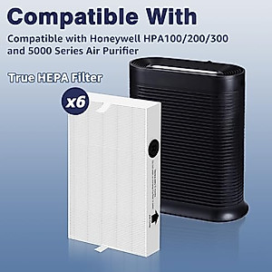 HEPA Air Purifier Filter R Replacement for Honeywell Air Purifier HPA100/200/300 and 5000 Series, 6 Pack True HEPA Filter Compatible with Honeywell R Filter (HRF-R3 & HRF-R2 & HRF-R1)