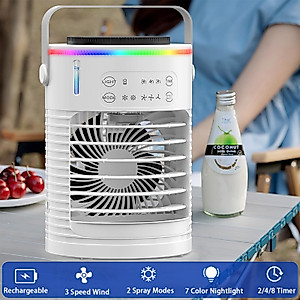 Portable Air Conditioners,Rechargeable Air Conditioner Fan with 6000mAh Battery,3 Speed Personal Evaporative Air Cooler with 3 Mist&3 Timer&Colors Light,Mini AC Cooling Fan for Bedroom,Camping