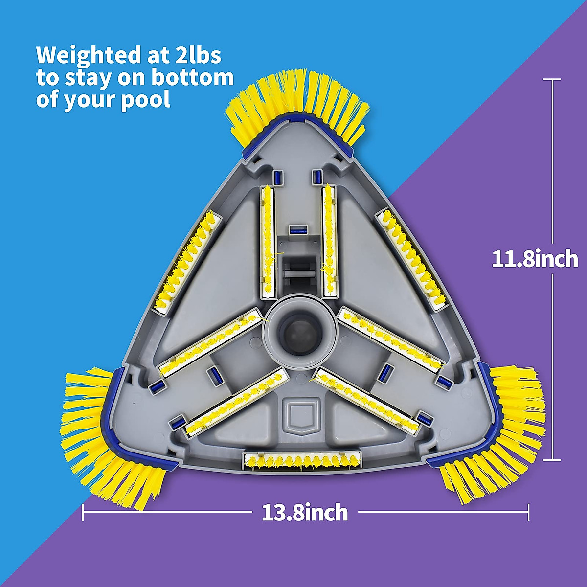 AgiiMan Pool Vacuum Head for Above Ground Pools, Inground Pool Vacuum Head with Swivel Hose Connection and EZ Clip Handle, Clean Corners - Safe for Vinyl Pools, Yellow