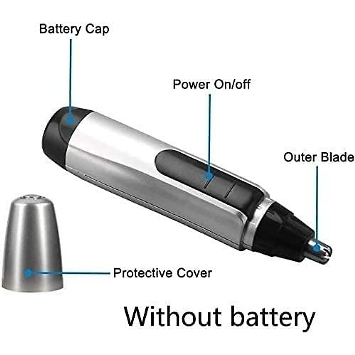 QINERSAW Nose Trimmer, Ear Hair Trimmer for Men, Portable Painless Electric Nose Hair Remover, Mens Nose Hair Trimmer, Waterproof, Battery Operated (Silver)