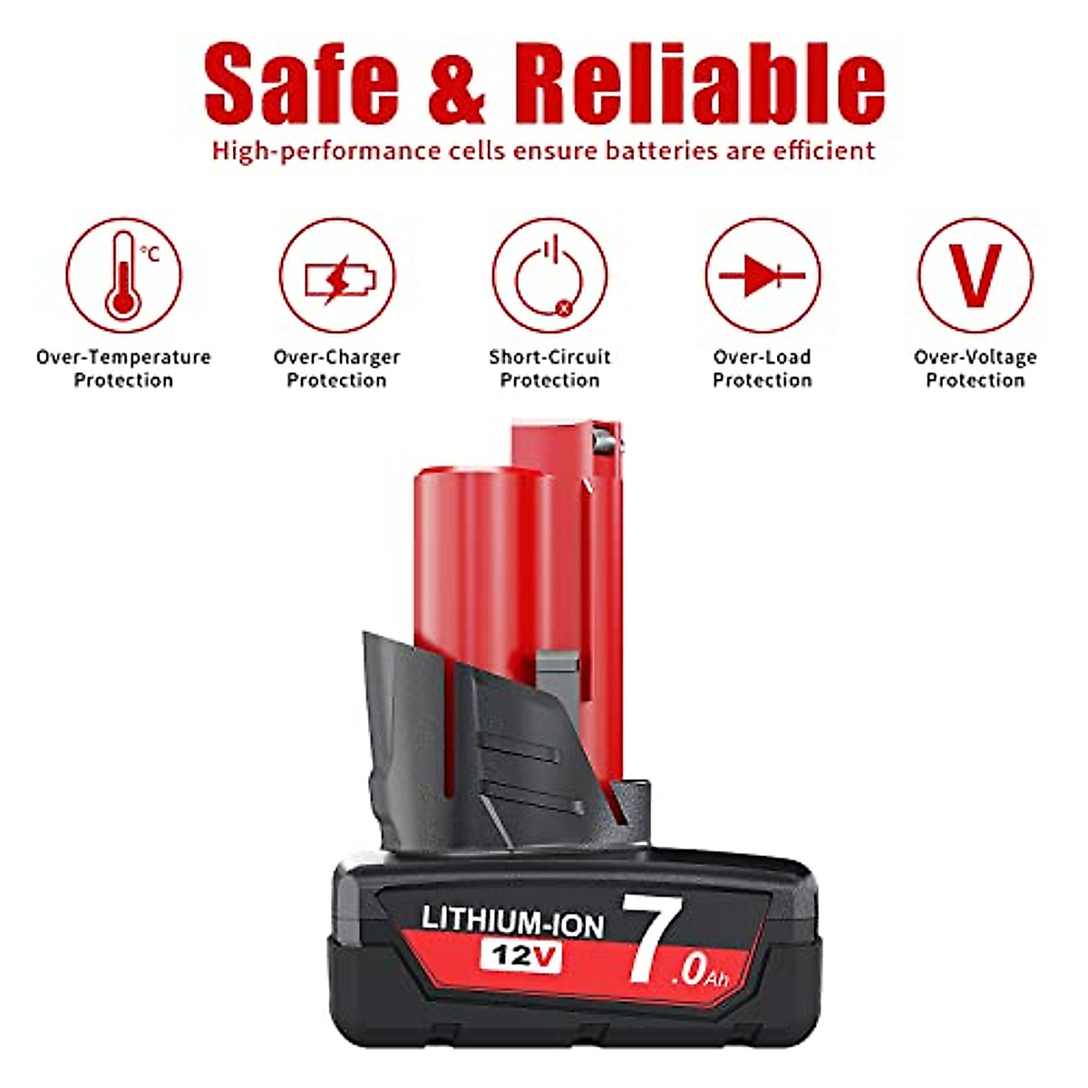 [Upgraded] 2 Pack 7000mAh 12V Lithium Battery Replacement for Milwaukee M12 Battery XC 48-11-2410 48-11-2420 48-11-2411 48-11-2401 48-11-2402 Cordlees Power Tools