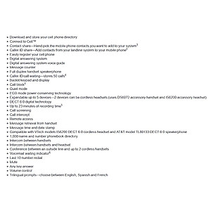 VTech Connect to Cell DS6771-3 DECT 6.0 Cordless Phone - Black, Silver, 6.9" x 4" x 6.6" & Accesssory Cordless Headset