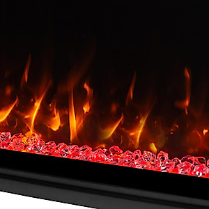 Kennedy II 42 Inch WiFi-Enabled Electric Fireplace, Wall Mount and Insert, Slim Modern Electric Fireplace Insert, Multicolor Realistic Flame, Touch Screen, Remote Control, Logs and Crystals, Black