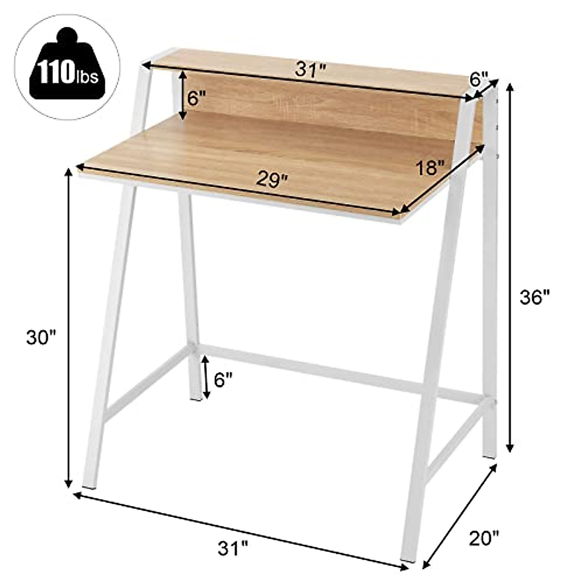 Tangkula Small Computer Desk, Compact Home Office Desk with Sturdy Frame, 2 Tier Study Writing Table for Small Place Apartment Office, Desk for Bedroom, Kid’s Desk