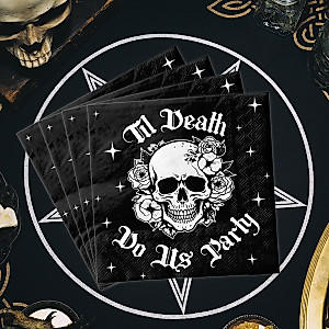 40Pcs Till Death Do Us Party Napkins-Bride or Die Bachelorette Party Supplies Skull Gothic Disposable Napkins for Halloween Bridal Shower Engagement Wedding Decorations