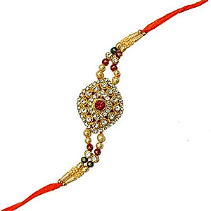 IndiaBigShop Pearl Bracelet Rakhi with, Golder Design Stone Rakhi for Brothers, Rakhi Bracelet, Multi Design and Assorted Color for Bro Sister