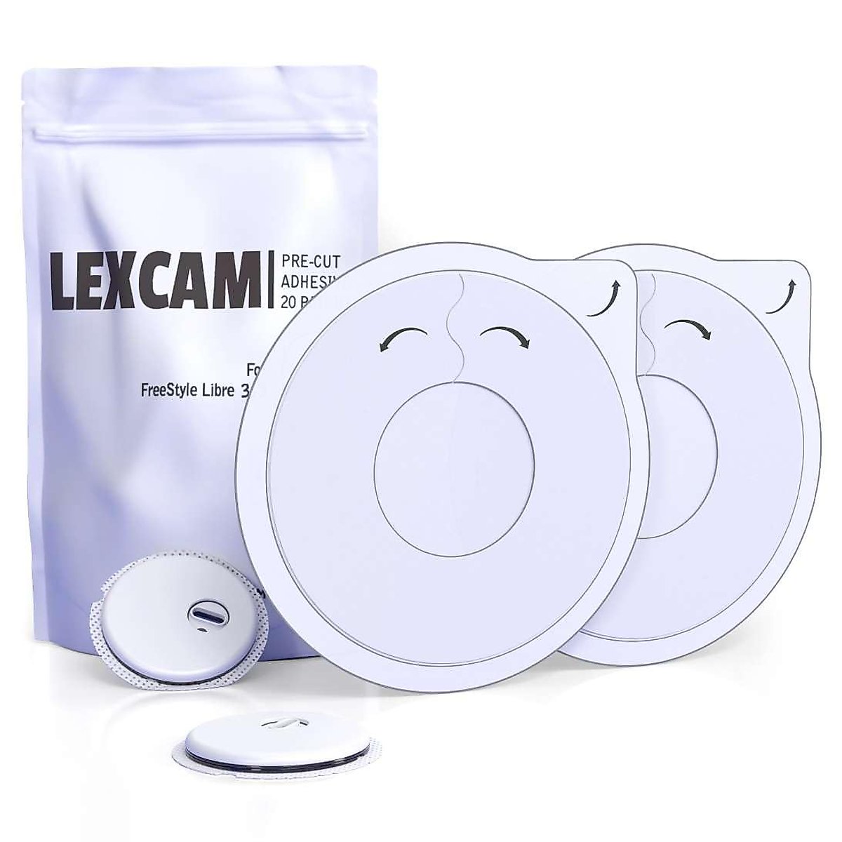 Lexcam Adhesive Freestyle Libre 3 Only Sensor Covers – Pack of 20 Patches, Waterproof, Transparent Cover w/Hole in Middle for Continuous Glucose Monitoring Device, Sensor is NOT Included