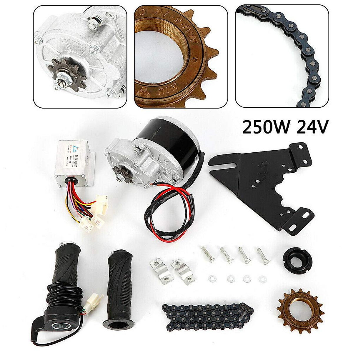 DNYSYSJ Electric Bicycle Hub Motor Upgrade E-Bike Conversion Kit (24V 250W, 16"-28" Wheel Motor Conversion Chain Kit, Black)