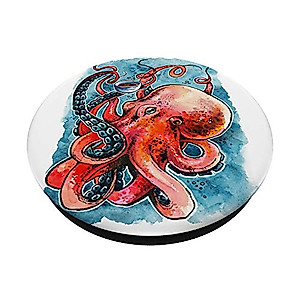 Red octopus drink tea art PopSockets PopGrip: Swappable Grip for Phones & Tablets