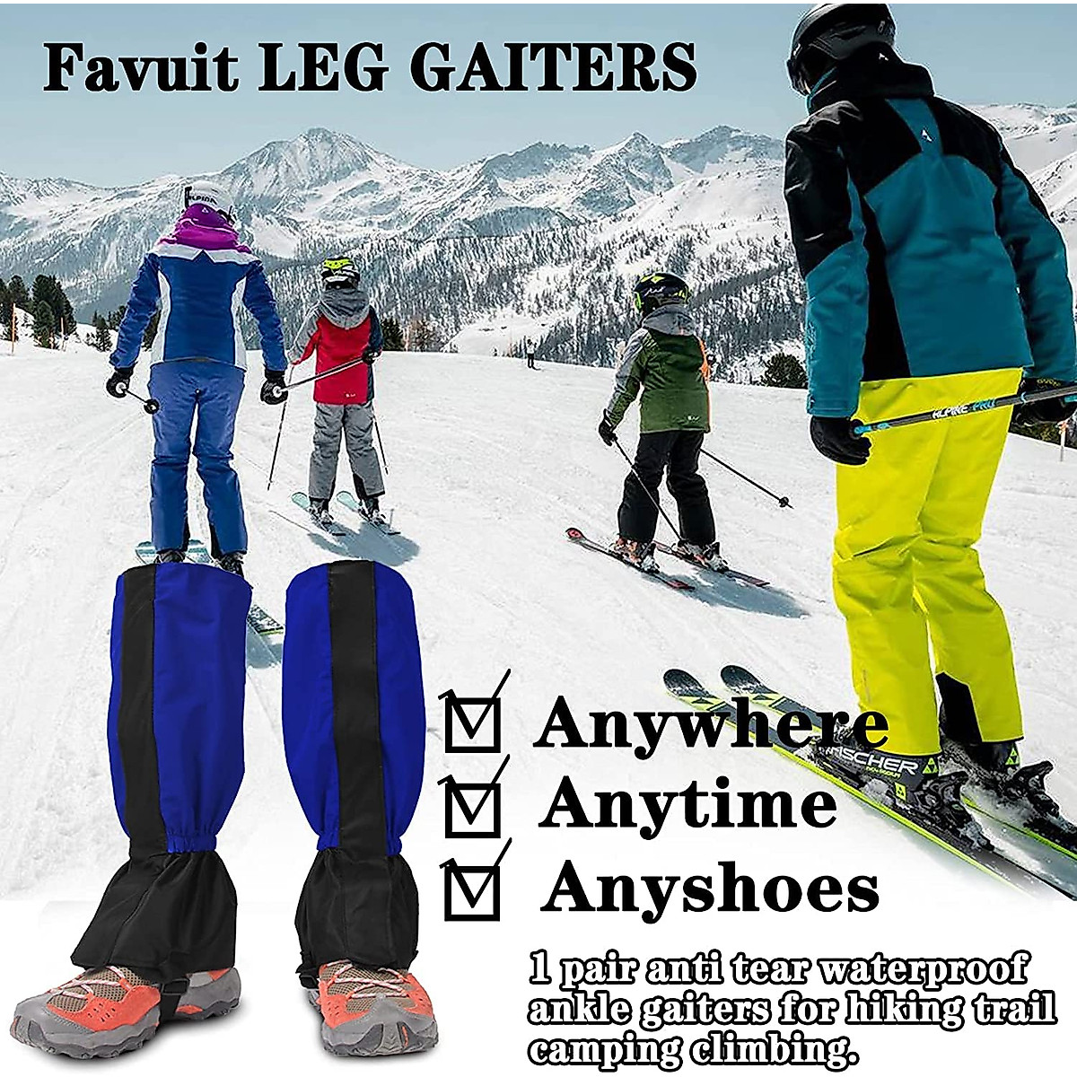 Leg Gaiters Waterproof Men Women Snow Boot Gaiters Hiking Shoe Gaiters Anti-Tear Adjustable Leggings Cover Ankle Leg Guard for Outdoor Hunting Camping Skiing Walking Mountain Climbing (Blue 18")