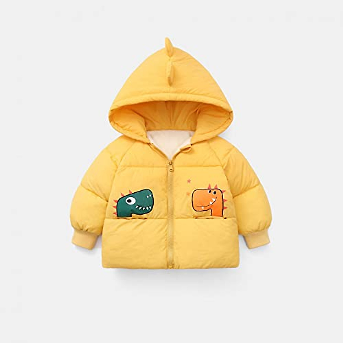 Baby Kids Hoodies Down Jacket, 12M-5Y Toddler Boys Girls Dinosaur Print Jacket Coat Fall Winter Keep Warm Hoodie Coat (2-3 Years, Yellow)