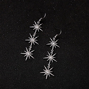 Star Drop Dangle Earrings Crystal Snowflake Earrings for Woman Silver Winter Party Christmas Wedding Women's Jewelry Tengkou (silver-plated-base)