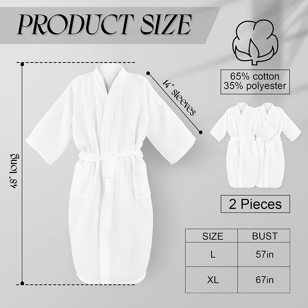 Hercicy 2 Pcs Waffle Robes Lightweight Robes for Women Man His and Hers Bathrobes for Couples Pool Party Weedings(Large,White)