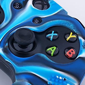 9CDeer 1 Piece of Studded Protective Silicone Cover Skin Sleeve Case + 8 Thumb Grips Analog Caps for Xbox One/S/X Controller Camouflage Blue Compatible with Official Stereo Headset Adapter