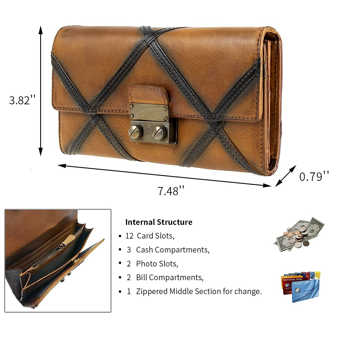 ORIREAL Womens Wallet Genuine Leather Dip Dye Card Organizer Ladies Purse Large Capacity Clutch (Coffee)