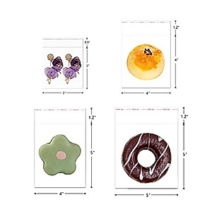 Self Sealing Cellophane Bags 5x5" Cellophane Poly Bags 500pcs Clear Resealable Cello Self Seal Bags 2mil for Cookie Candy Gift Bakery Prints Photos Cards Envelopes Party Decorative 3 Sizes to Choose from