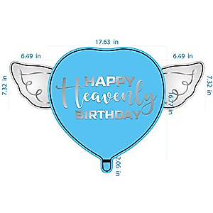 Happy Heavenly Birthday blue/purple heart shaped balloon with angel wings