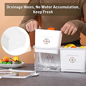 Lnrueg Airtight Fresh Produce Containers for Fridge - 4 Compartments with Handle, Berry Containers for Fridge, BPA-Free Fresh Produce Saver & Refrigerator Organizer Bins