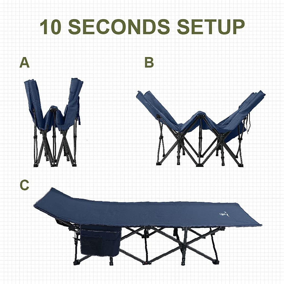 ALPHA CAMP Oversized Camping Cot Supports 600 lbs Sleeping Bed Folding Steel Frame Portable with Carry Bag,Navy