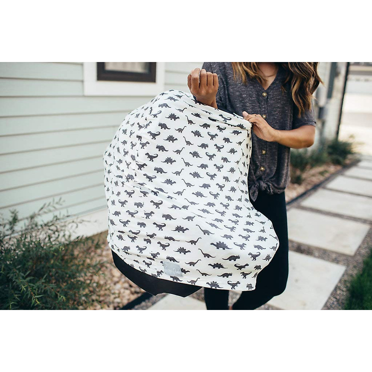 Baby Car Seat Cover Canopy and Nursing Cover Multi-Use Stretchy 5 in 1 Gift Dinos "Wild" by Copper Pearl