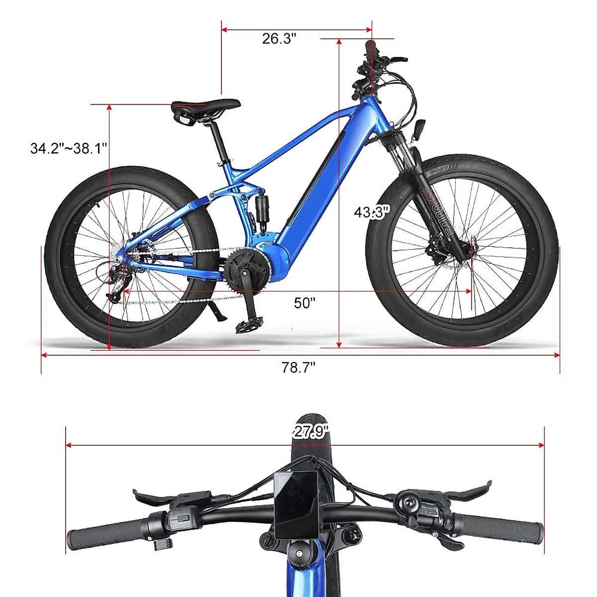 ETEK Peak eBikes for Adults - Bafang MID-Drive 750W Electric Mountain Bikes - 26" CST Fat Tires & Dual Shock Absorber Electric Bike with 48V 14Ah Battery - 9 Speed Bicycle - APT 860C LCD