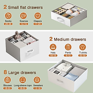 YaFiti Dresser for Bedroom with 12 Drawers, Chest of Drawers with Side Pockets and Hooks, PU Fabric Dresser Drawers for Living Room, Hallway, Entryway (White)